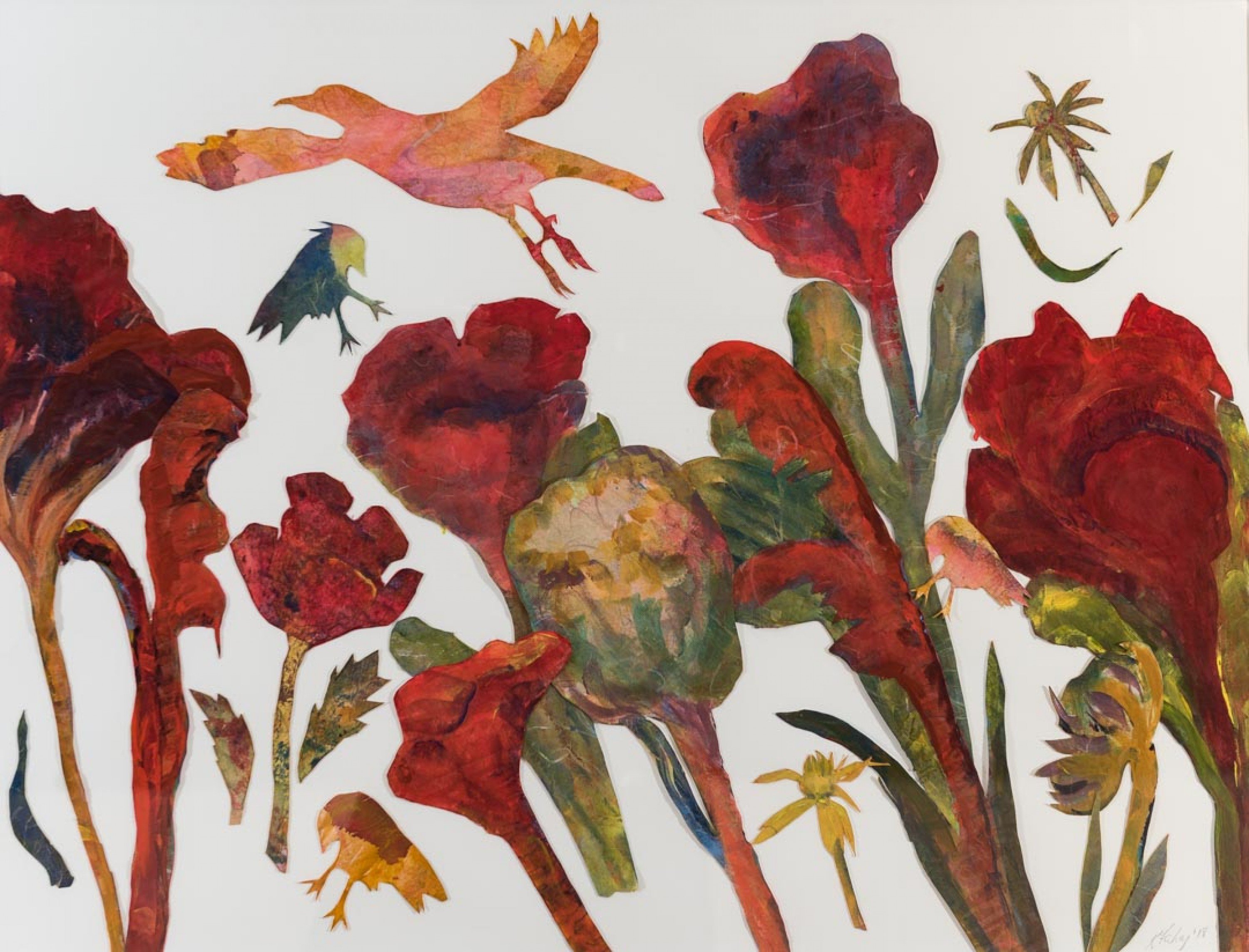 A collage of Australian birds and flowers by Kathy Fahey
