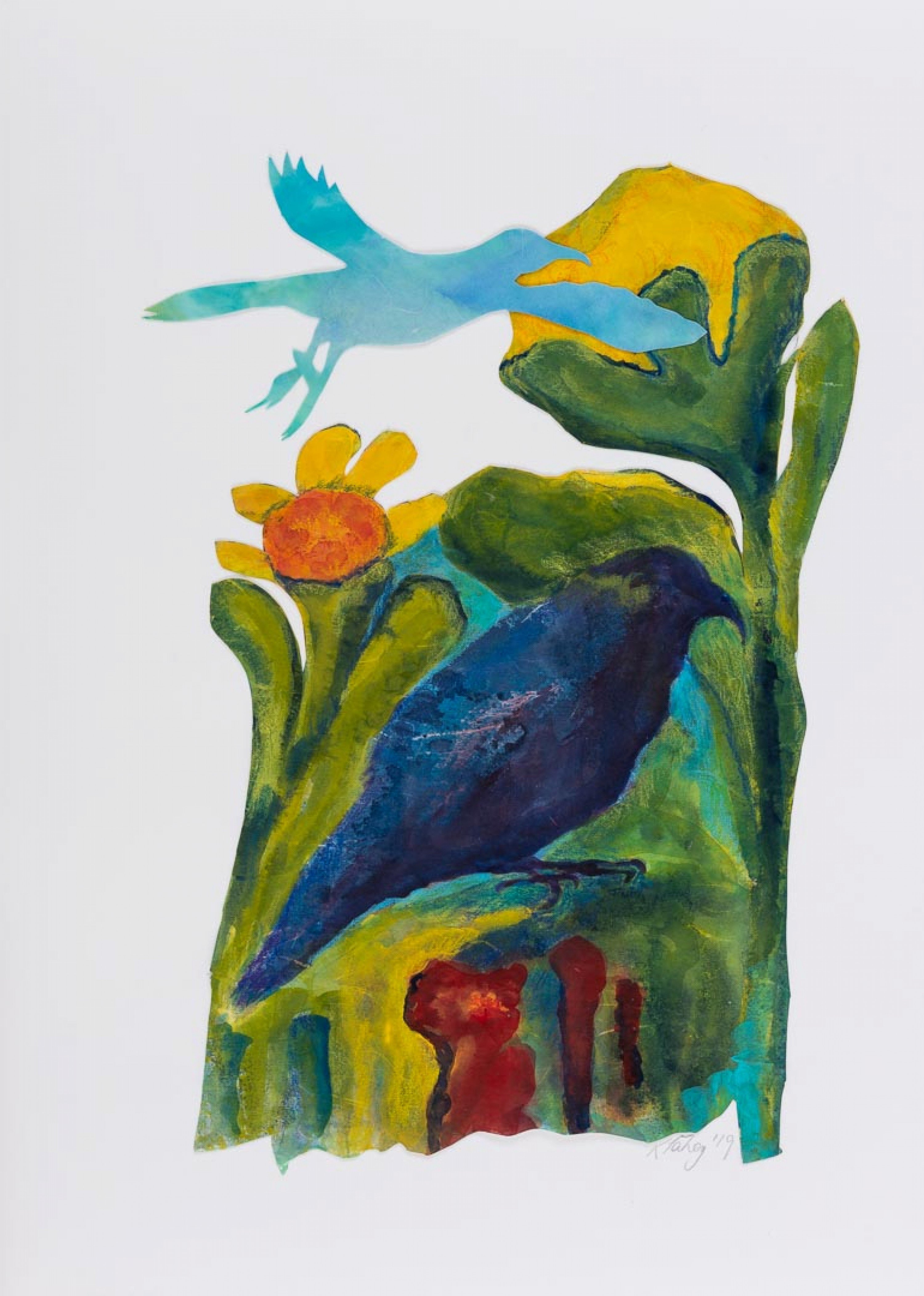 A collage of birds and flowers by Kathy Fahey