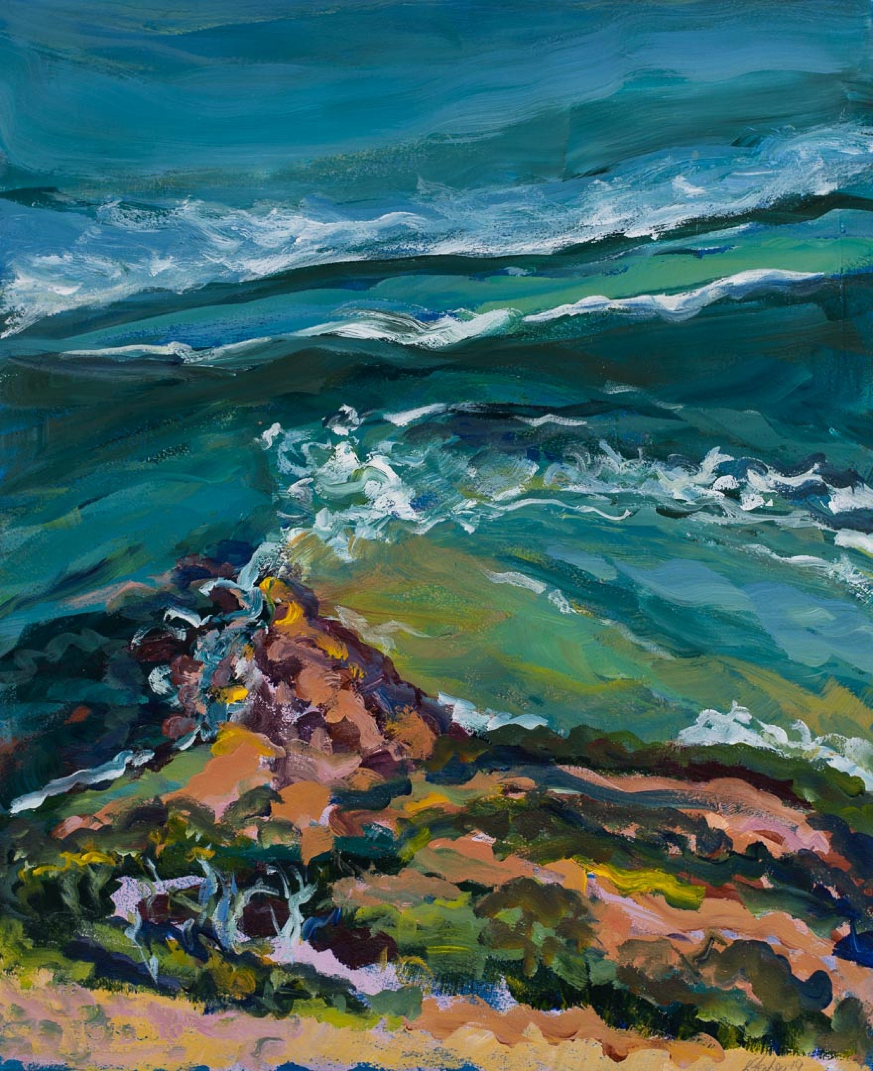 Expressive, semi abstract painting on paper by Kathy Fahey